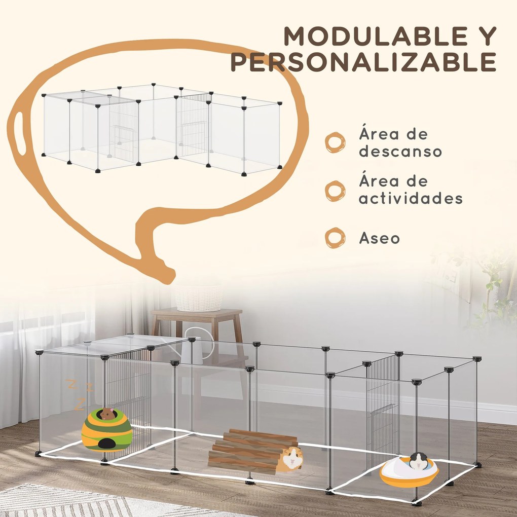 Pawhut DIY Ohrada pro domácí zvířata s 20 pryskyřičnými panely - Modulární klec pro malé zvířata pro morčata, králíky a činčily 175x70x45 cm Bílá