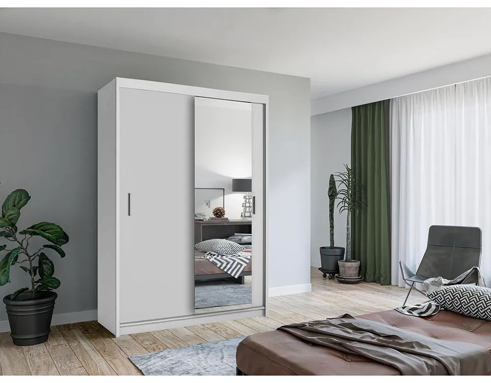Šatní skříň MIAMI se zrcadlem | 150 cm | bílá | 4 varianty vnitřního uspořádání | POUZE U NÁS