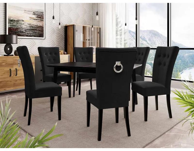 Rozkládací stůl 140x80 se 6 židlemi ST67, barva: černá, barva: bílá, Klepadlo: černé, Potah: Magic Velvet 2216