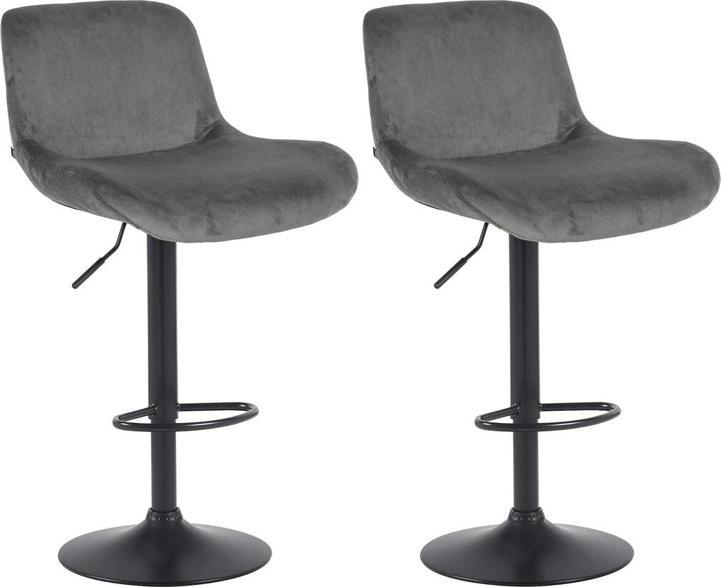 Sada 2 barových židlí Solon černá konstrukce samet – tmavě šedá