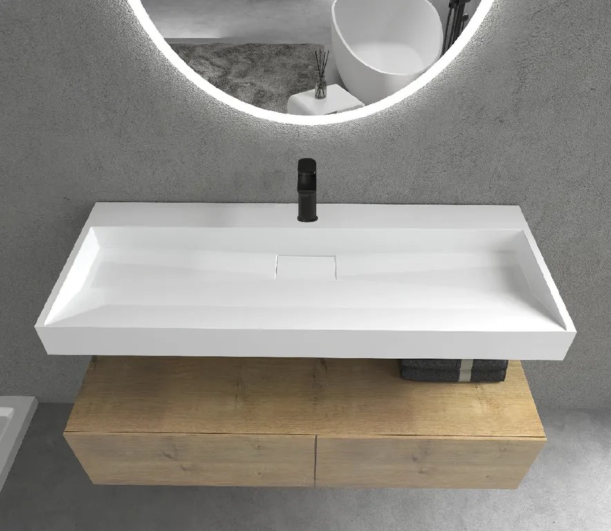 CERANO - Umyvadlo z litého mramoru Vita - nástěnné i na desku - otvor pro baterii - bílá matná - 120x46 cm, CER-CER-8050BD6941