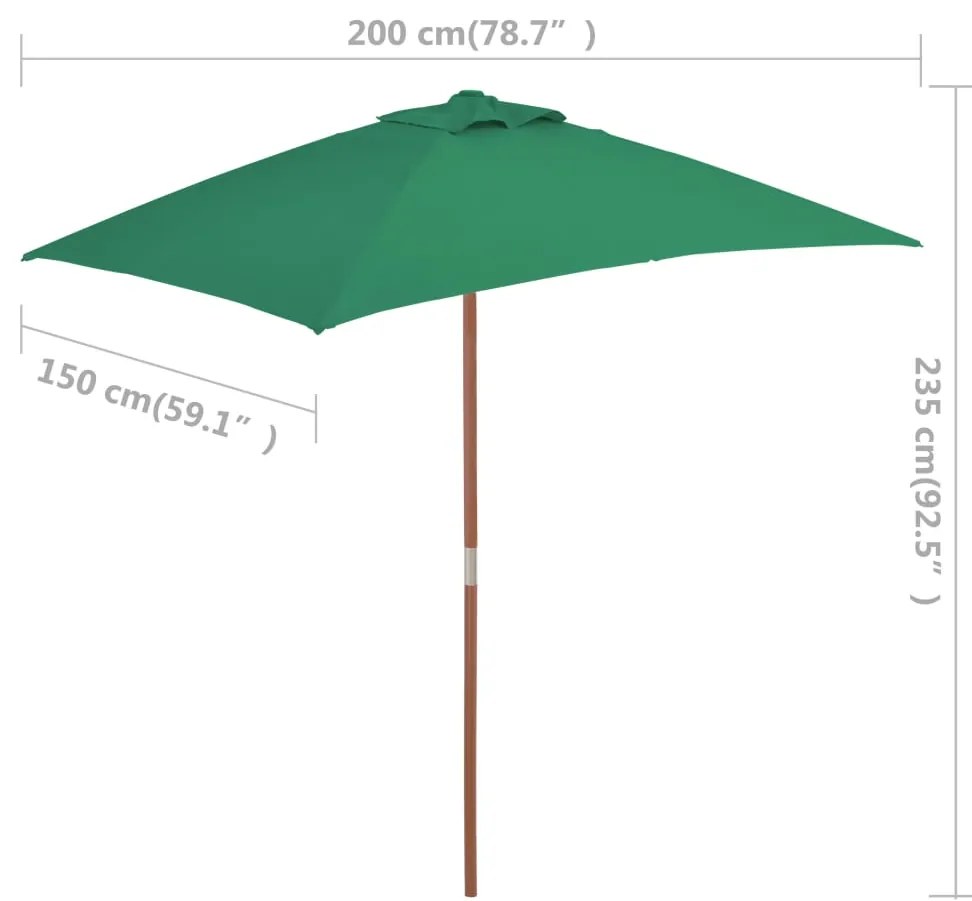 Zahradní slunečník s dřevěnou tyčí 150 x 200 cm zelený - Default Title