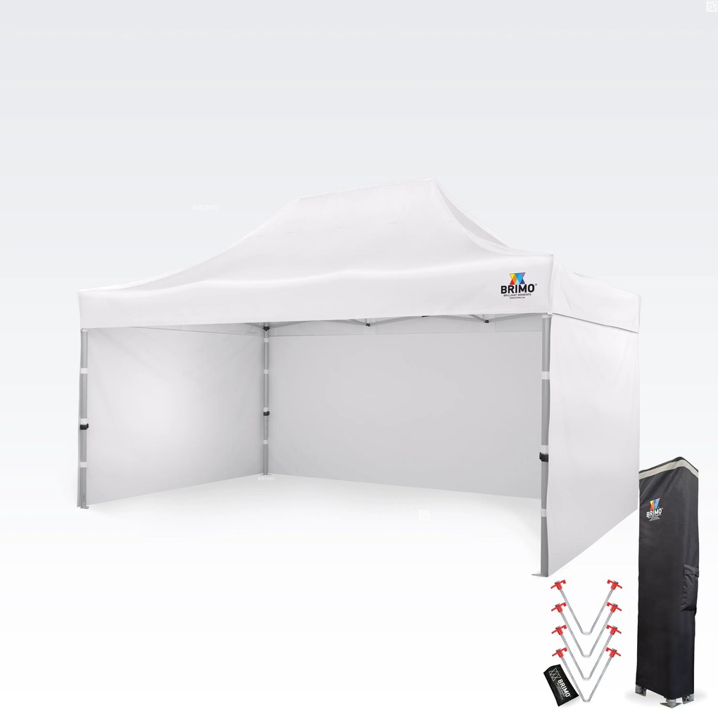 BRIMO Profesionální promo nůžkový altán 3x4,5 m | Masivní ALU profil 1,8 mm - s 3 stěnami - Bílá P. Alu