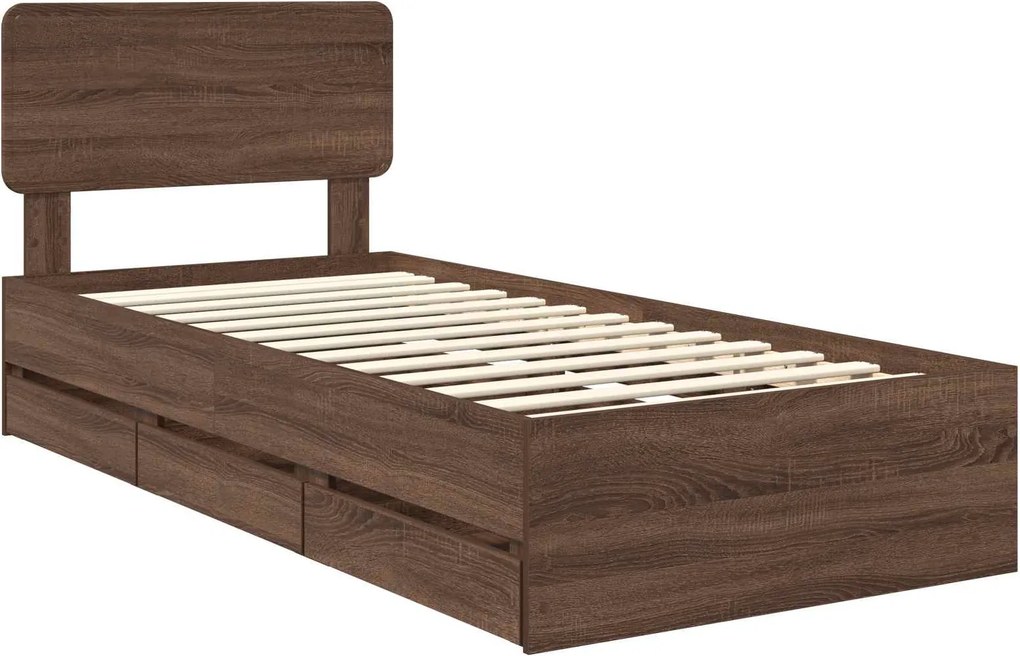 Rám postele se zásuvkou Hnědý dub 75 x 190 cm Dřevěný materiál 3412240