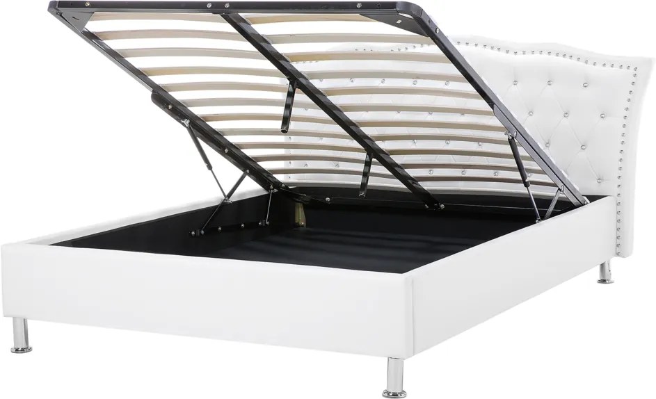 Bílá kožená postel s úložištěm Chesterfield 140x200 cm - METZ