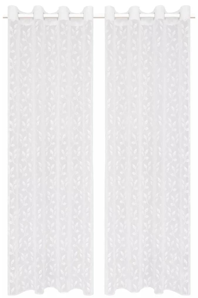 133122 vidaXL Zvlněné pletené průsvitné záclony 2 ks 140 x 175 cm bílé listy