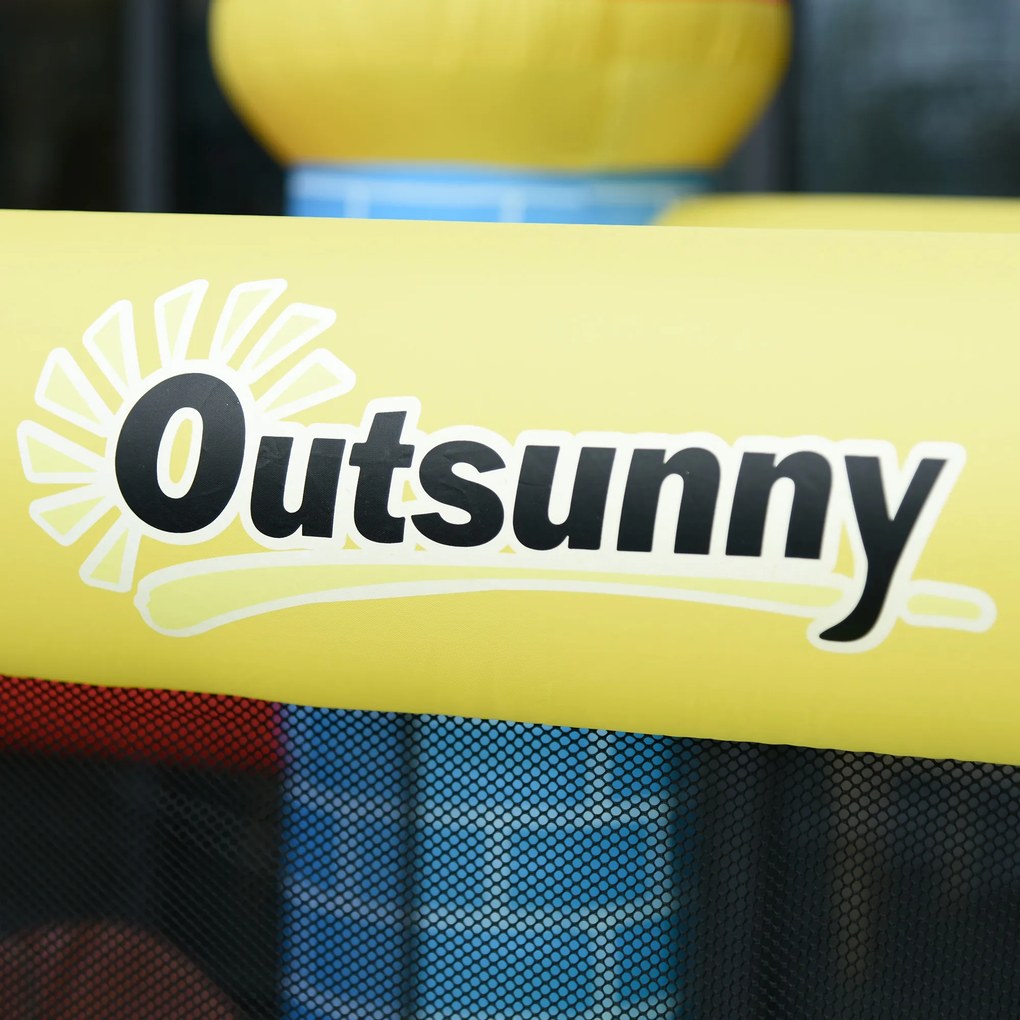 Outsunny skákací hrad s ventilátorem a skluzavkou, bazén, unese až 90 kg pro 3 děti, pro věk 3-8 let, červeno-modro-zelený, 280x260x210 cm