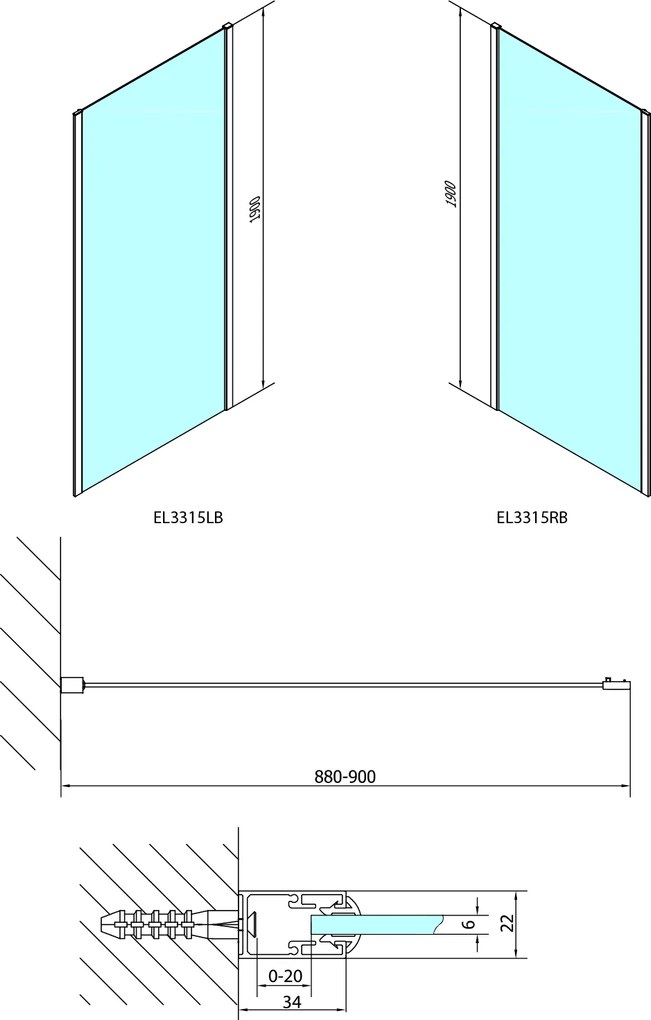 Polysan Polysan, EASY sprchová boční stěna 900mm, čiré sklo, EL3315B