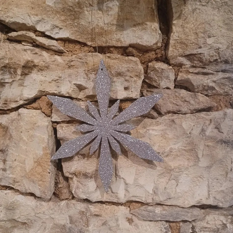 Vánoční ozdoba vločka III, pr. 15 cm, stříbrná, překližka, venkovní