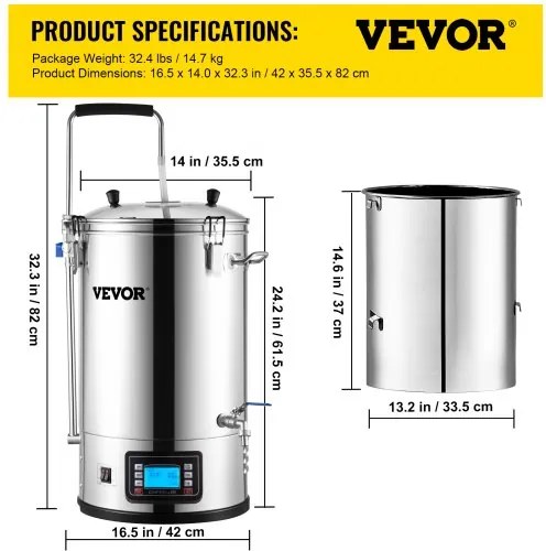 Elektrický varný systém, 30 l, domácí vařič piva vše v jednom s panelem