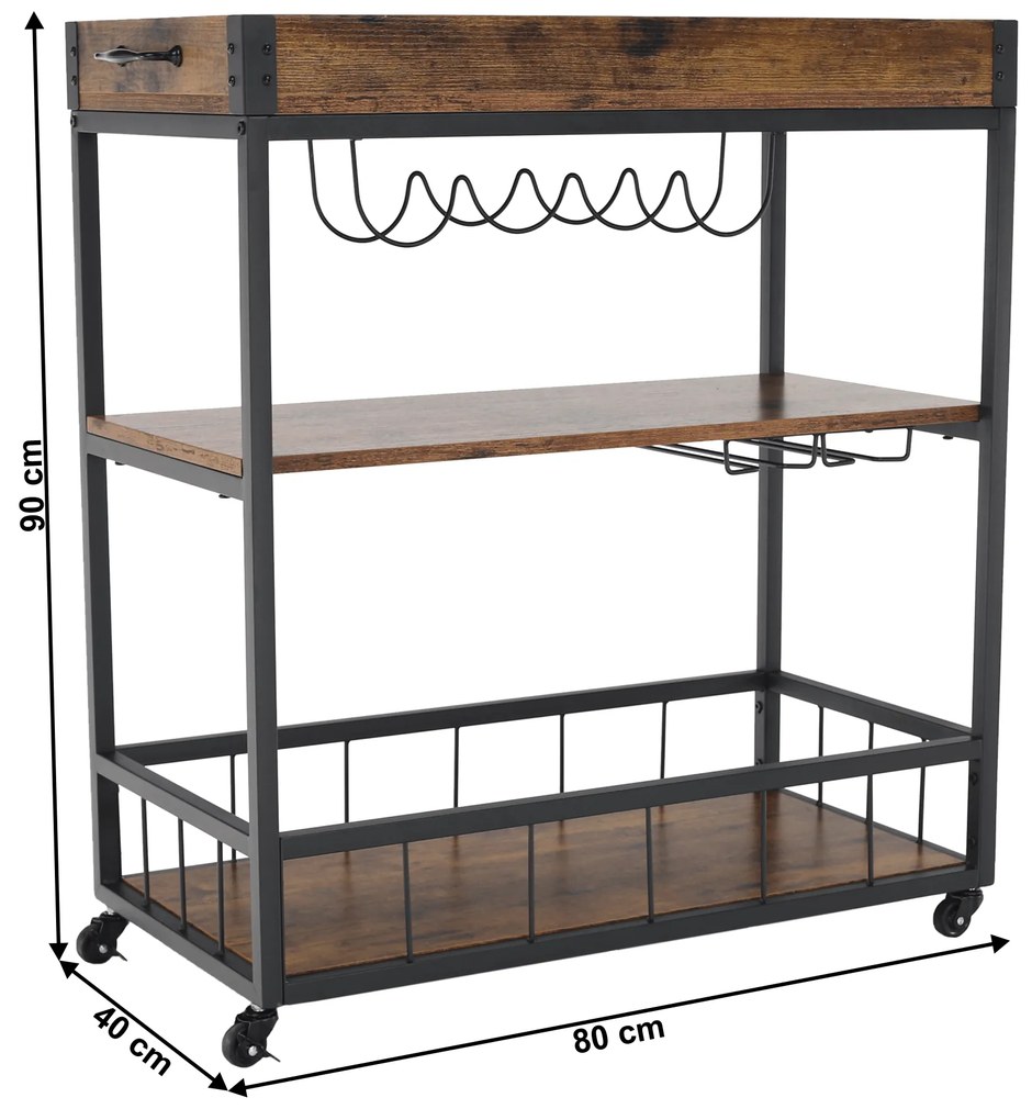 Kondela Servírovací vozík, dub smoke / černá, SILVIUS
