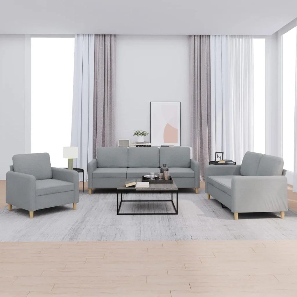 3dílná sedací souprava s poduškami světle šedá textil 3202054