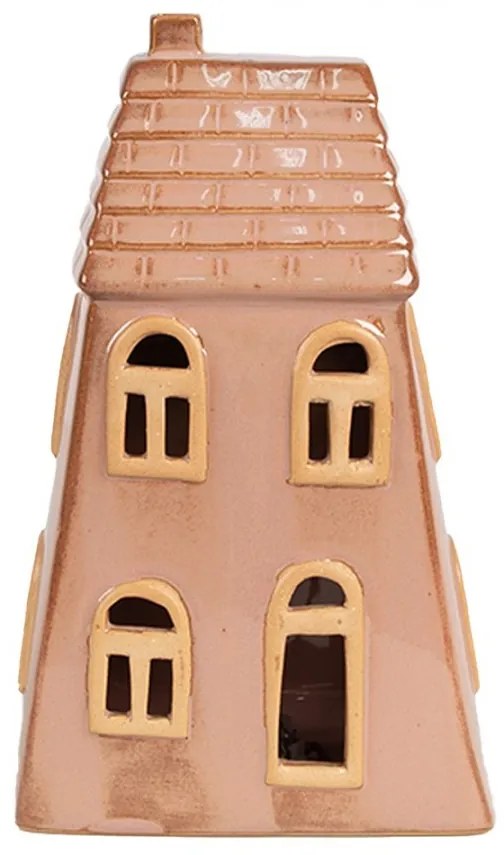 Hnědý porcelánový svítící domek - 10*6*16 cm