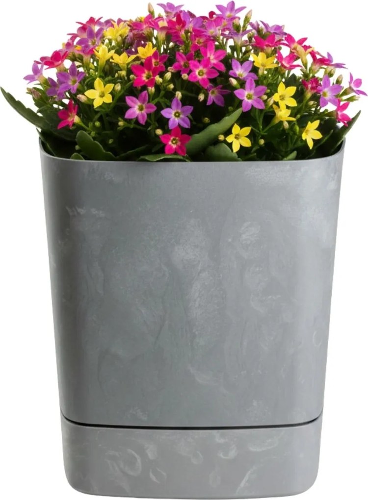 PLASTOVÝ KVĚTINÁČ CUBI 19X21 CM IMITACE BETONU ŠEDÁ