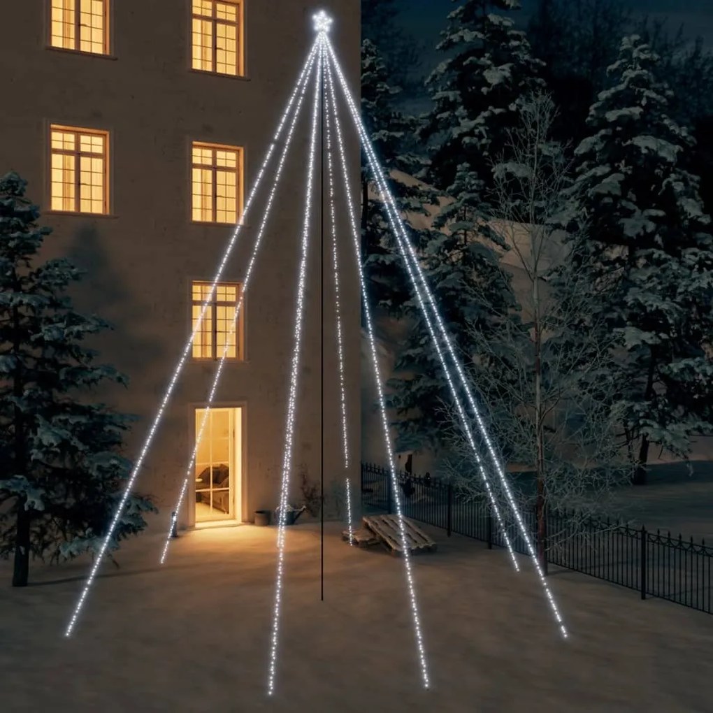 Vánoční světelný strom dovnitř i ven 1300 LED studený bílý 8 m 328761