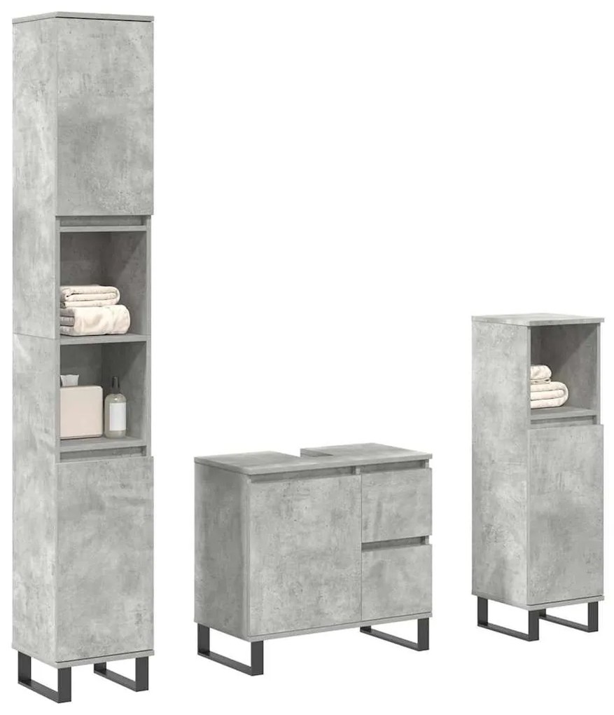 3dílný set koupelnového nábytku betonově šedý kompozitní dřevo 3324957