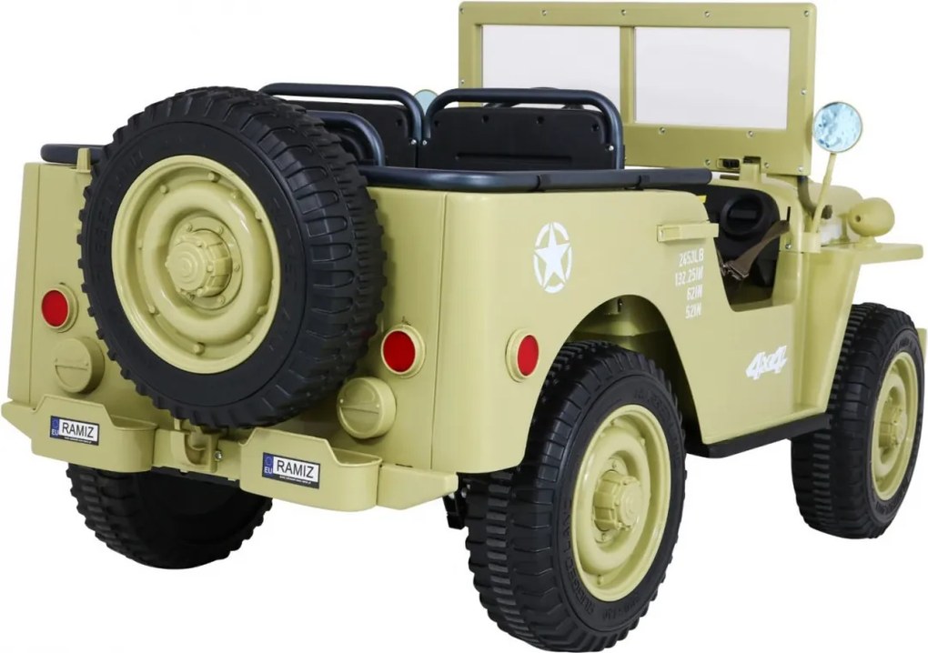Dětský elektrický vojenský jeep willys 4x4 24V, 4x90W béžový