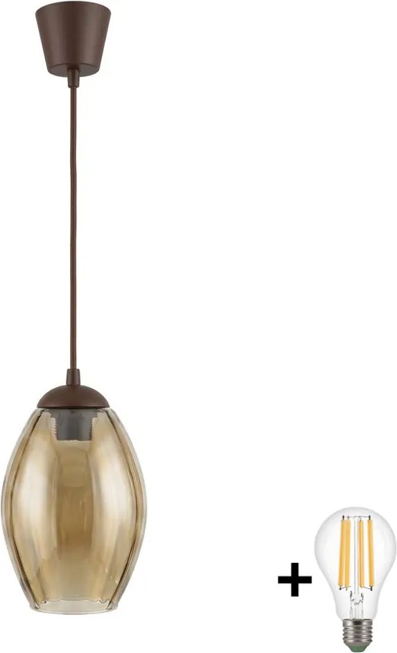 Brilagi - LED Lustr na lanku R GLASS 1xE27/60W/230V pr. 17 cm hnědá/kouř béžová