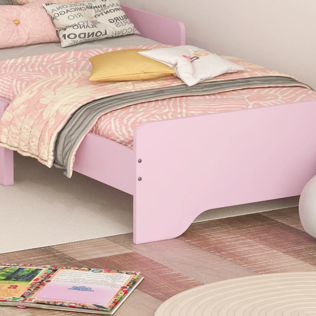 Dětská postel ZONEKIZ pro děti od 3 do 6 let 143 x 74 x 55 cm s motivem oblaku - včetně lamelového roštu, moderní růžový pokoj
