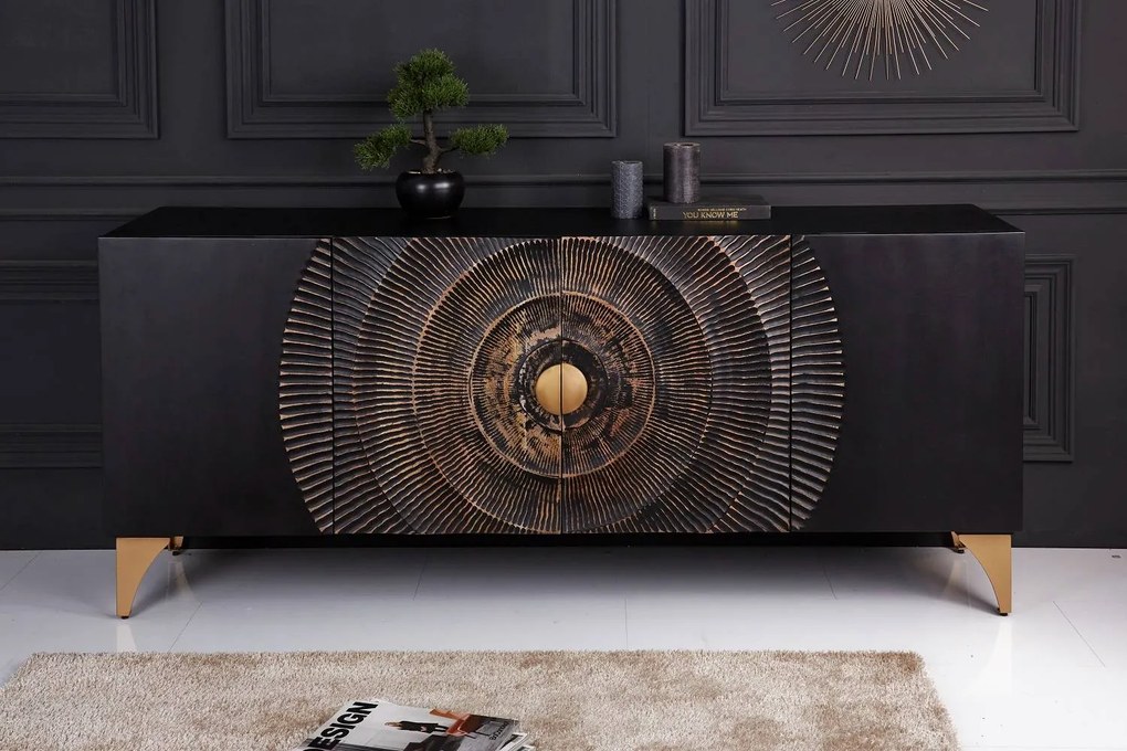 Designová komoda Venetia 177 cm černo-zlatá