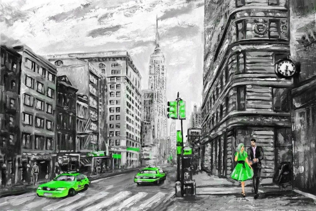 Obraz New York malovaný Green Velikost (šířka x výška): 150x100 cm