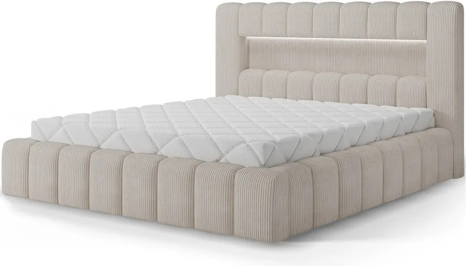 Béžová čalouněná dvoulůžková postel s úložným prostorem s roštem 180x200 cm Lamica – ELTAP