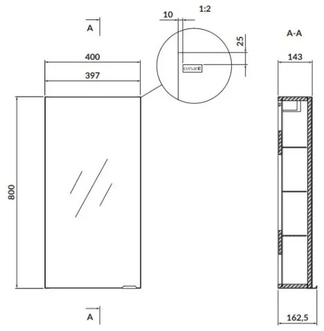 Cersanit Larga, závěsná zrcadlová skříňka 40cm, modrá matná, S932-011