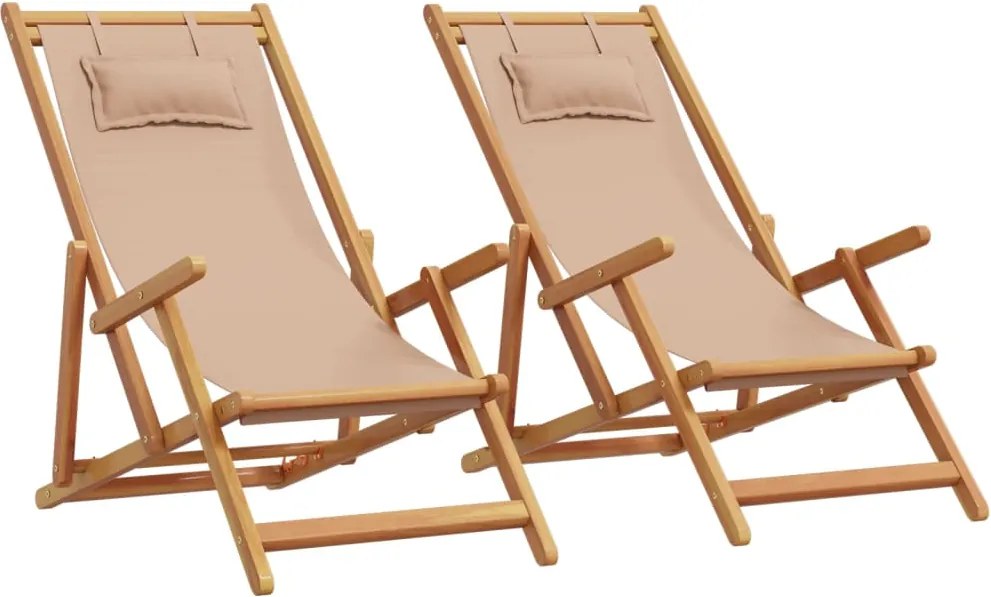 Skládací židle 2 ks, taupe látka a masivní dřevo 3214488