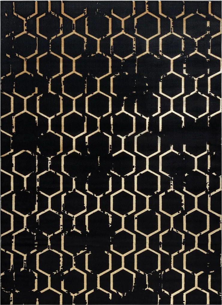Kusový koberec Gloss 407C 86 black/gold, 120x170, čierna, chodba / predsieň, Dywany Łuszczów