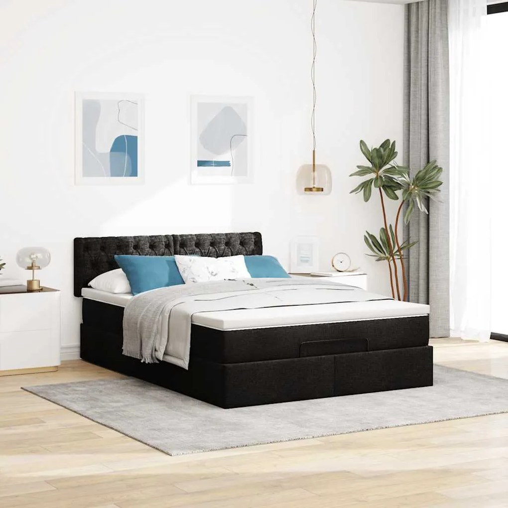 Osmanský postel s matrací černá 140x190 cm textil 3311541