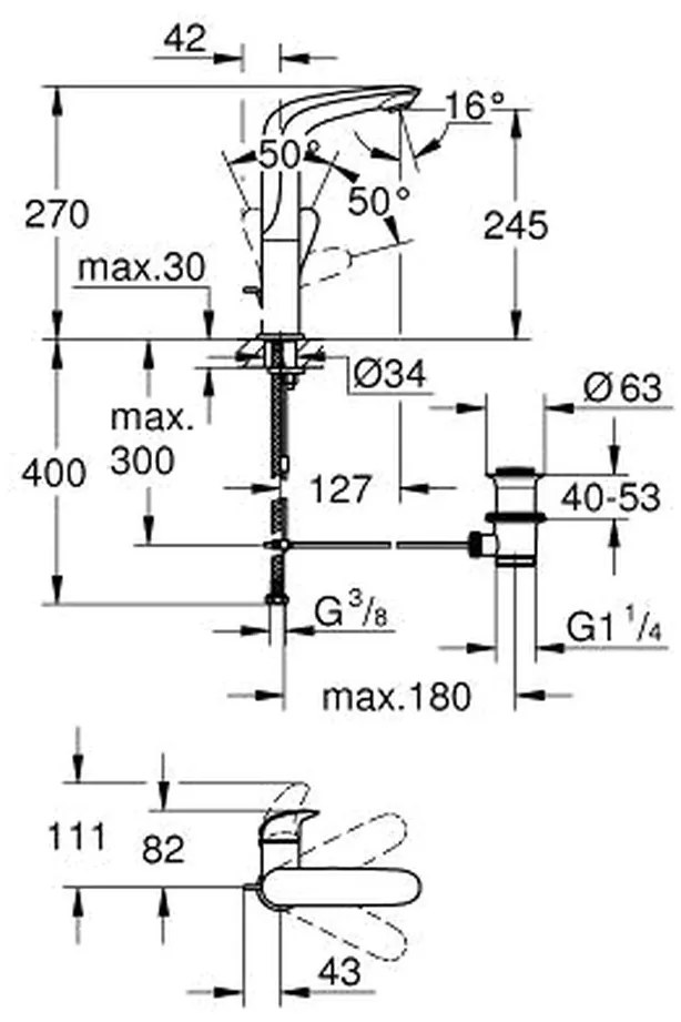 Grohe Eurostyle - páková umyvadlová baterie s otočným ramenem, chrom 23718003