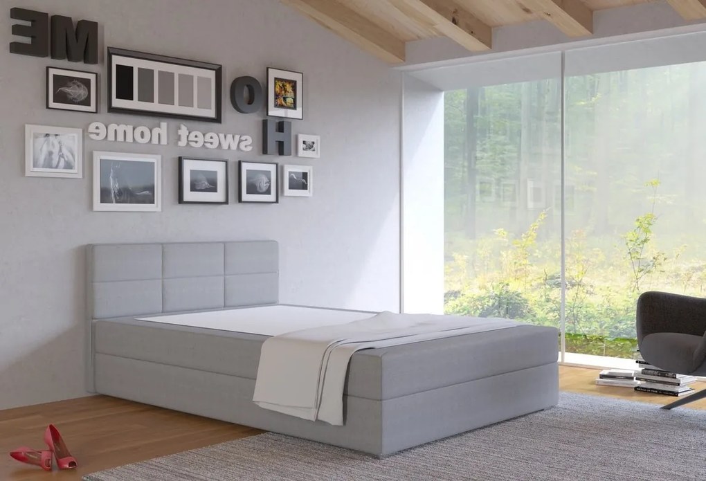 Americká postel boxspring CS89011, s matrací a úložným prostorem, světle šedá, 120x200 cm