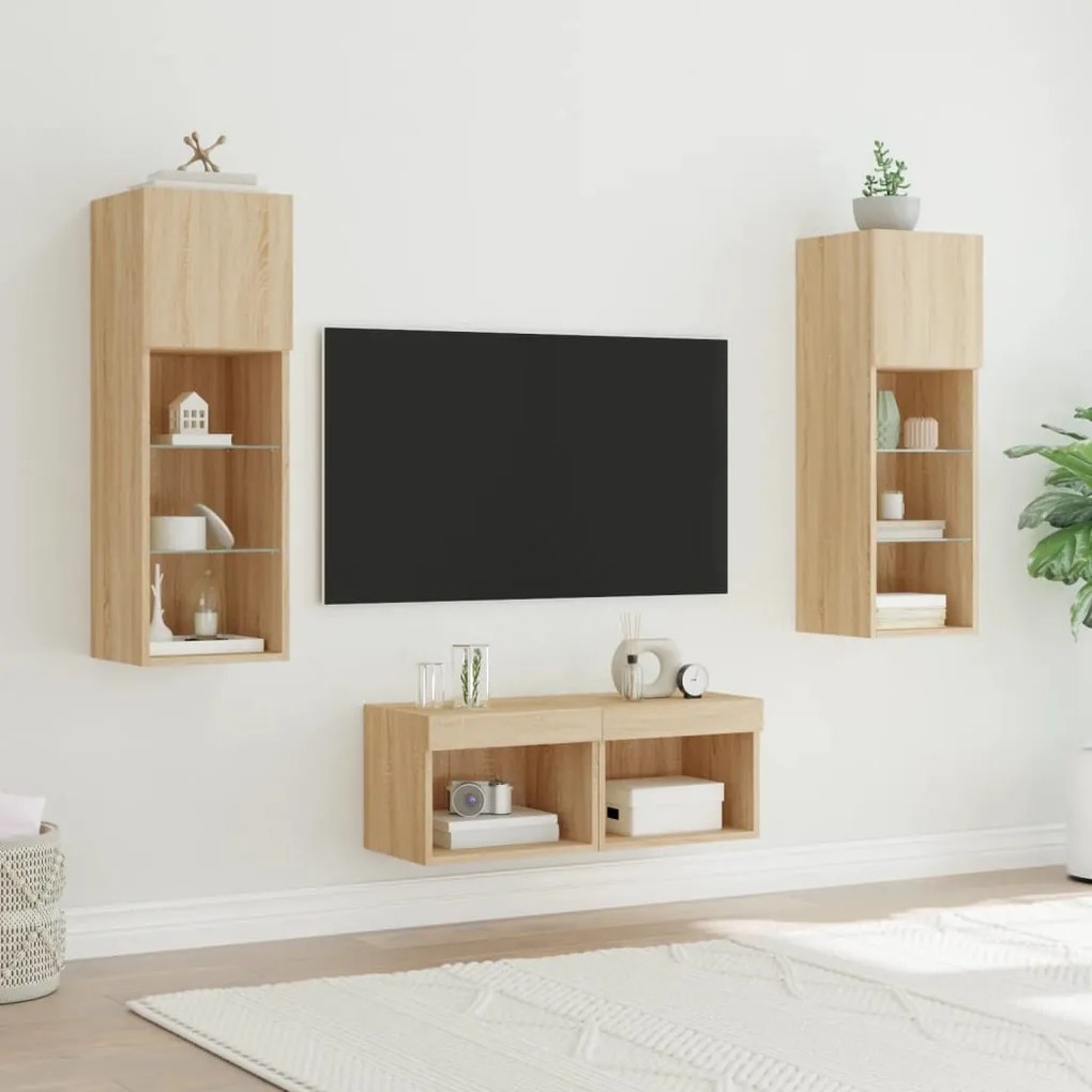4dílná obývací stěna s LED osvětlením dub sonoma 3216578