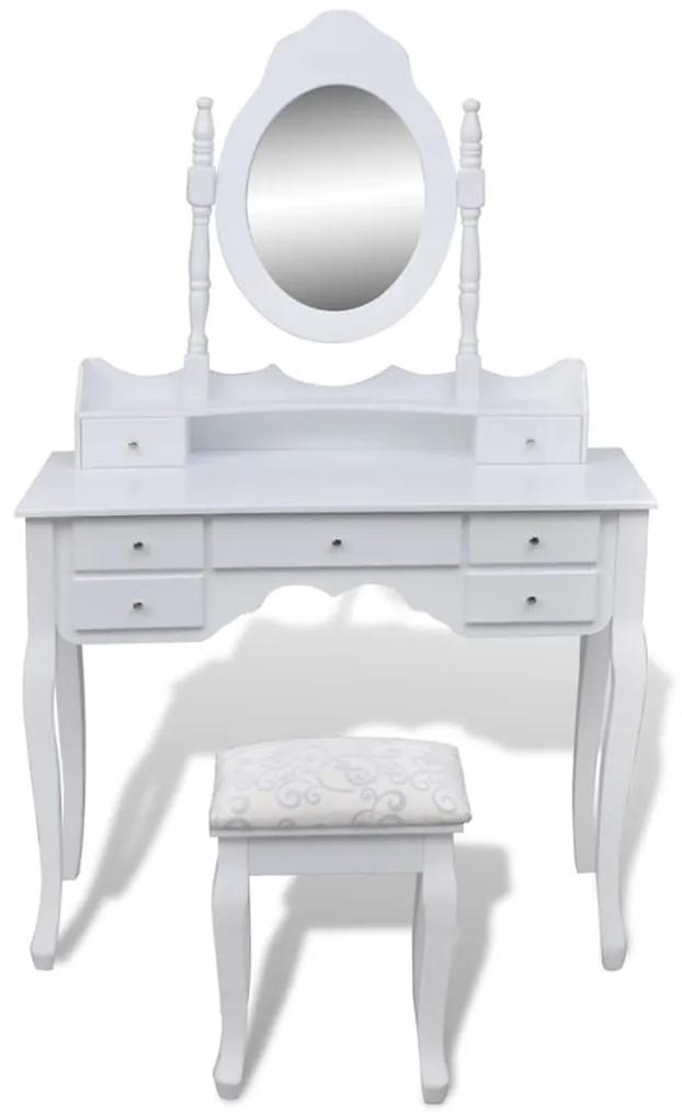 vidaXL Toaletní stolek se zrcadlem, stoličkou a 7 šuplíky bílý