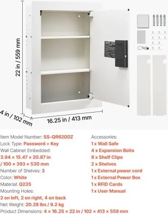 Nástěnný trezor VEVOR, 102 × 413 × 559 mm