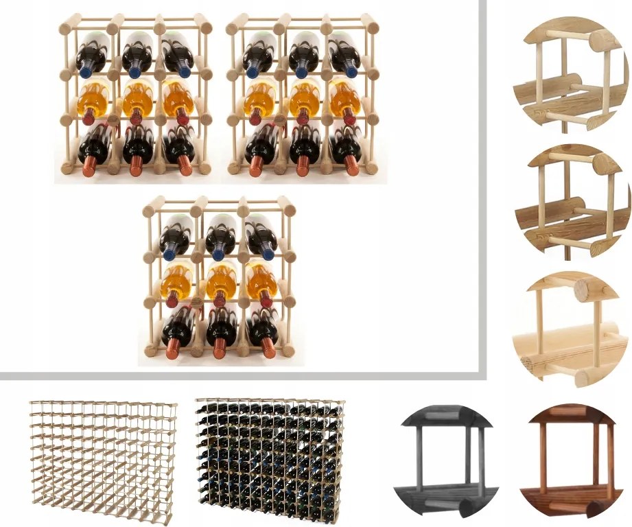 Regál na víno dřevěný stojan na víno Modulární regál na alkohol 27+6 bot