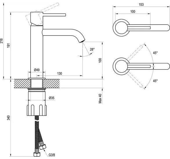 Ravak Espirit Umyvadlová baterie bez výpusti, Graphite Brushed ES012.20GB X070310