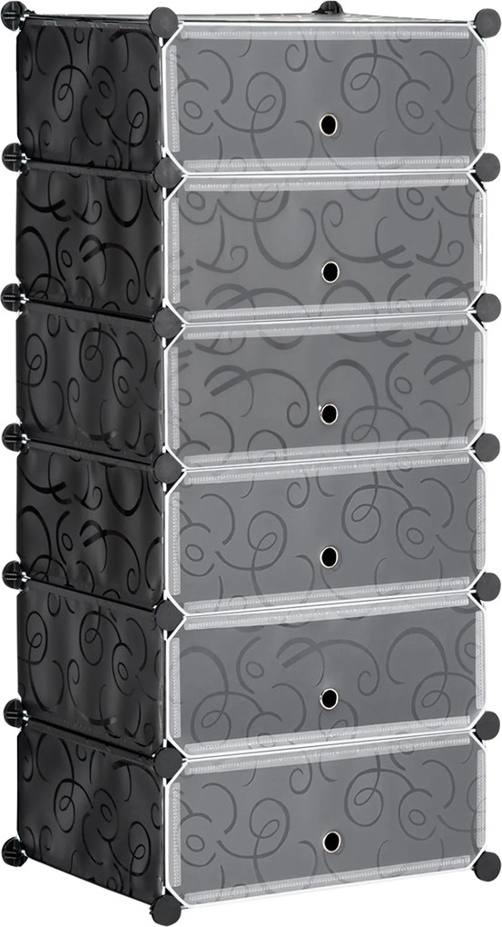 HOMCOM Úložný box na boty DIY zásuvný stojan na 6 párů bot, plast/ocel, černý+bílý, 49x36.5x108cm
