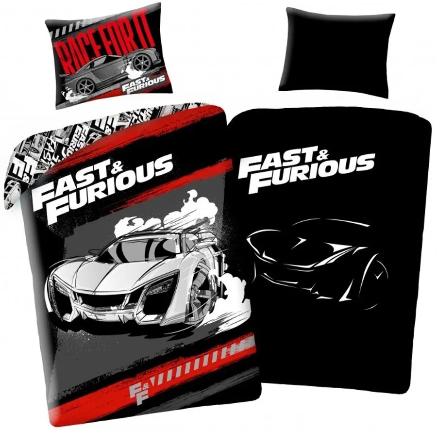 Bavlněné ložní povlečení Rychle a zběsile - Fast &amp; Furious - se svítícím efektem - 100% bavlna - 140 x 200 cm + 70 x 90 cm