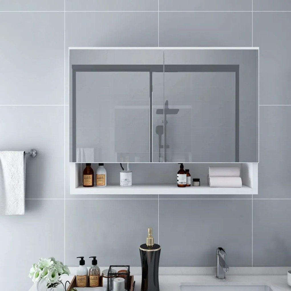LED koupelnová zrcadlová skříňka bílá 80 x 15 x 60 cm MDF - Default Title