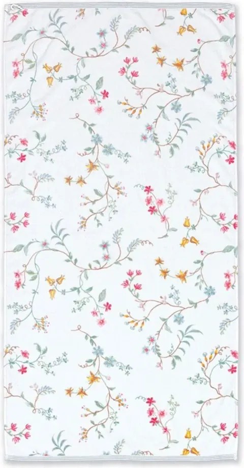 Pip Studio ručníky z bavlněného froté Les Fleurs, bílé (Luxusní ručníky z bavlněného froté v designu Les Fleurs v bílé barvě)