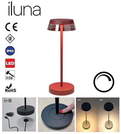 Redo 90311- LED Stmívatelná stolní lampa ILUNA LED/2,5W/5V 3000 mAh IP65 červená