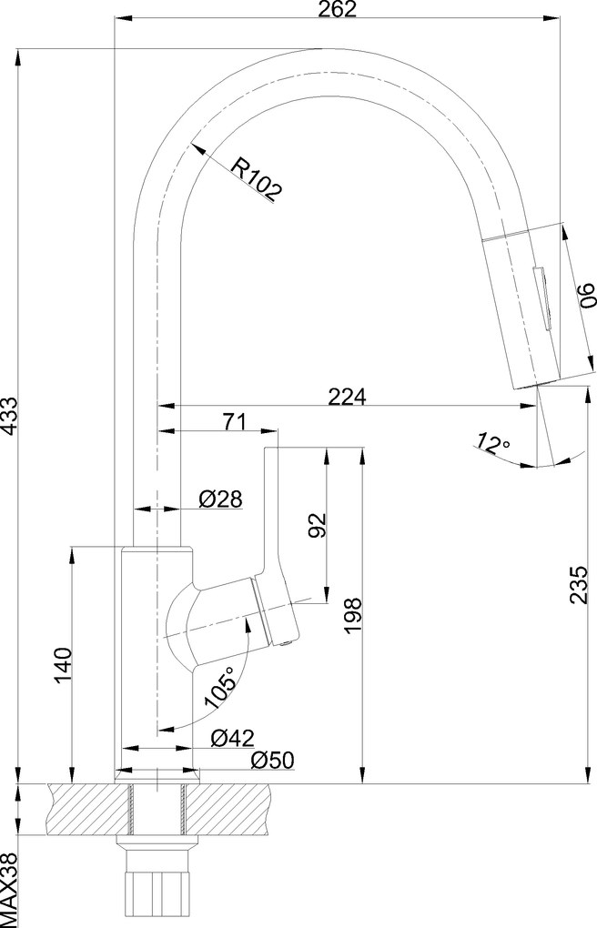 Invena Farsala, dřezová baterie s výsuvnou 2-funkční výlevkou h-433, chromová, INV-BZ-40-U01-S