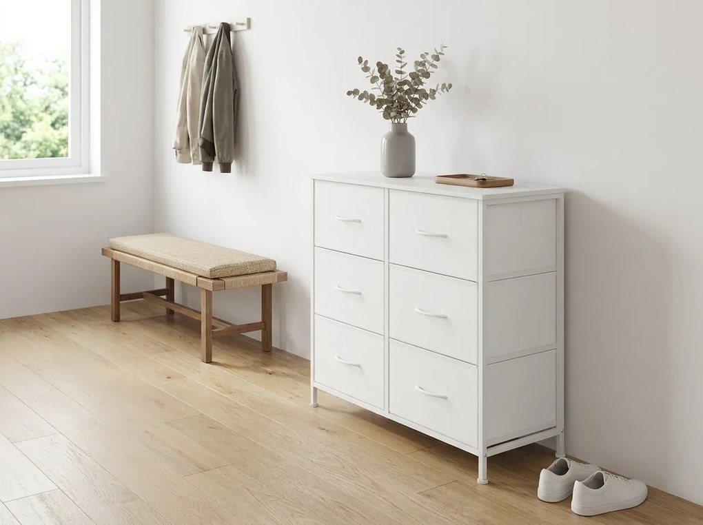 Komoda s textilními zásuvkami VELMIO 77 x 74 cm, bílá