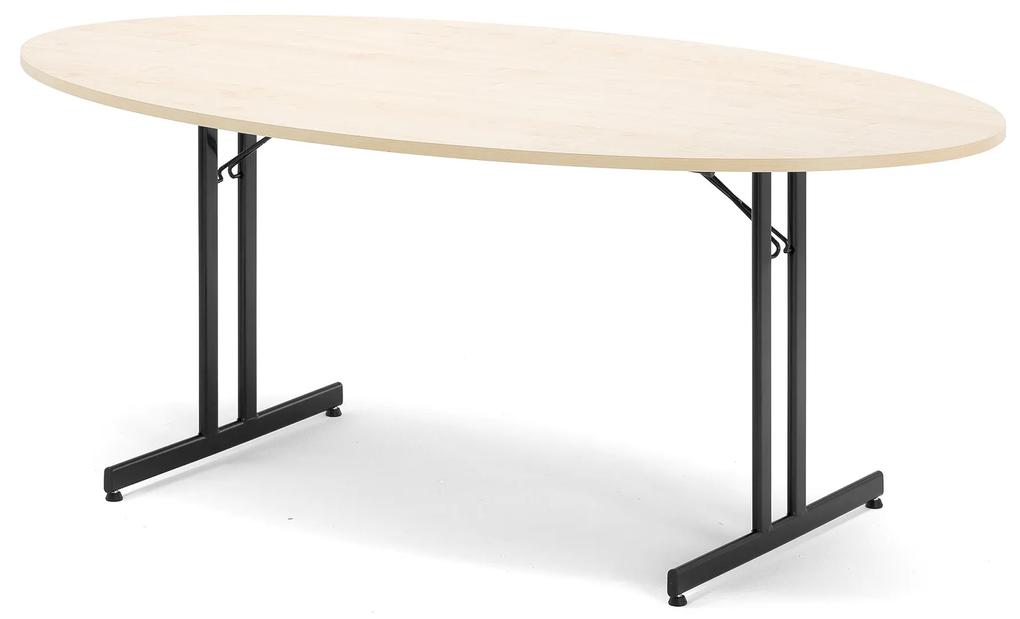 AJ Produkty Skládací stůl Emily, oválný, 1800x1000 mm, bříza, černá