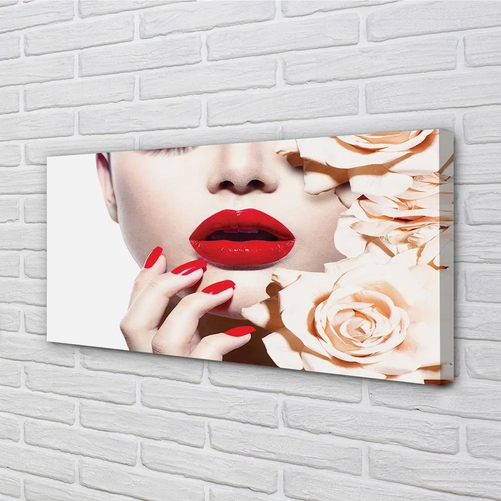 Obrazy na plátně Růže rudé rty žena 120x60 cm