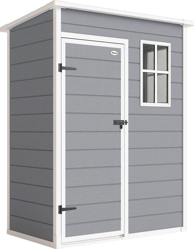 Zahradní kůlna Outsunny 1,14 m² - uzamykatelné dveře, ventilace a okno - rozměry 151D x 92Š x 193V cm - plast, šedá