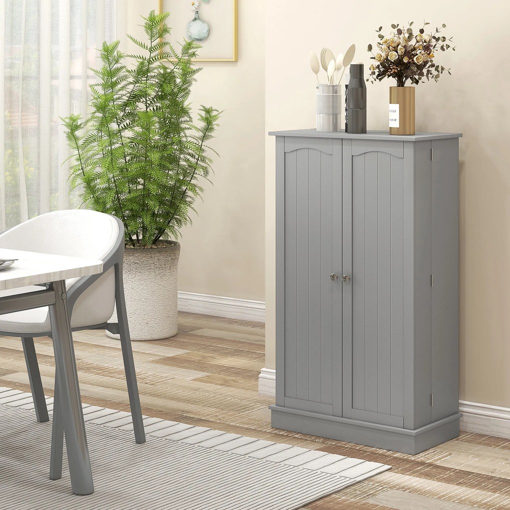 HOMCOM Moderní Kuchyňská Skříňka s Úložným Prostorem, Regály a 12 Kořenkami, Spíž pro Jídelnu a Obývací Pokoj, 60 x 30 x 104 cm, Šedá