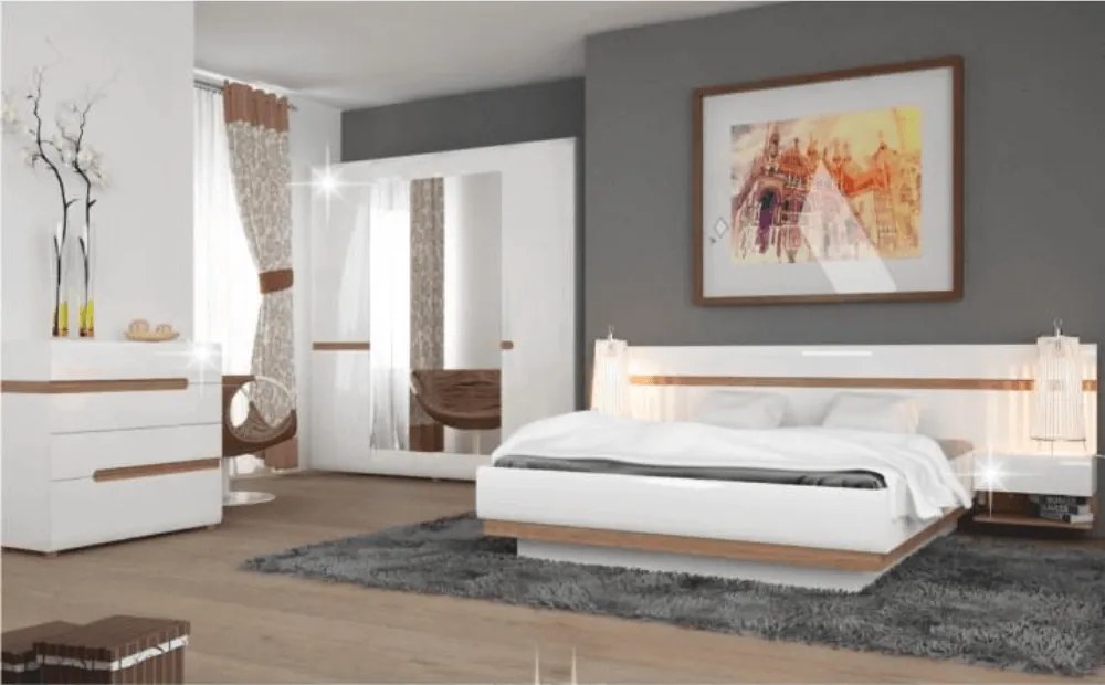 Skříň, bílá extra vysoký lesk HG / dub sonoma tmavý truflový, LYNATET TYP 22
