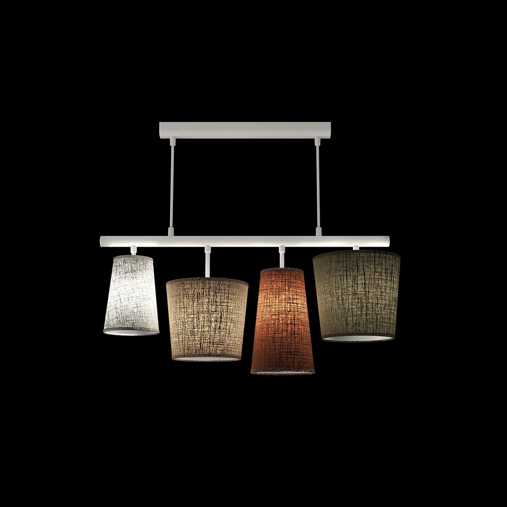 Light for home - Závěsné svítidlo na lanku s látkovými lněnými stínítky 40804 "JAZZ", 4x40W, E14, Bílá